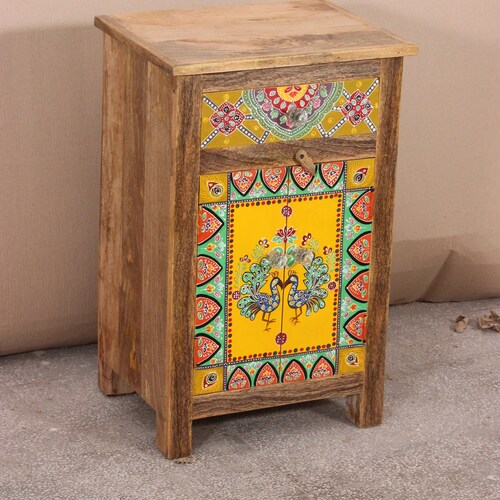 Wooden Indian Bedside Table With 3 Drawers Nightstand Side - Etsy