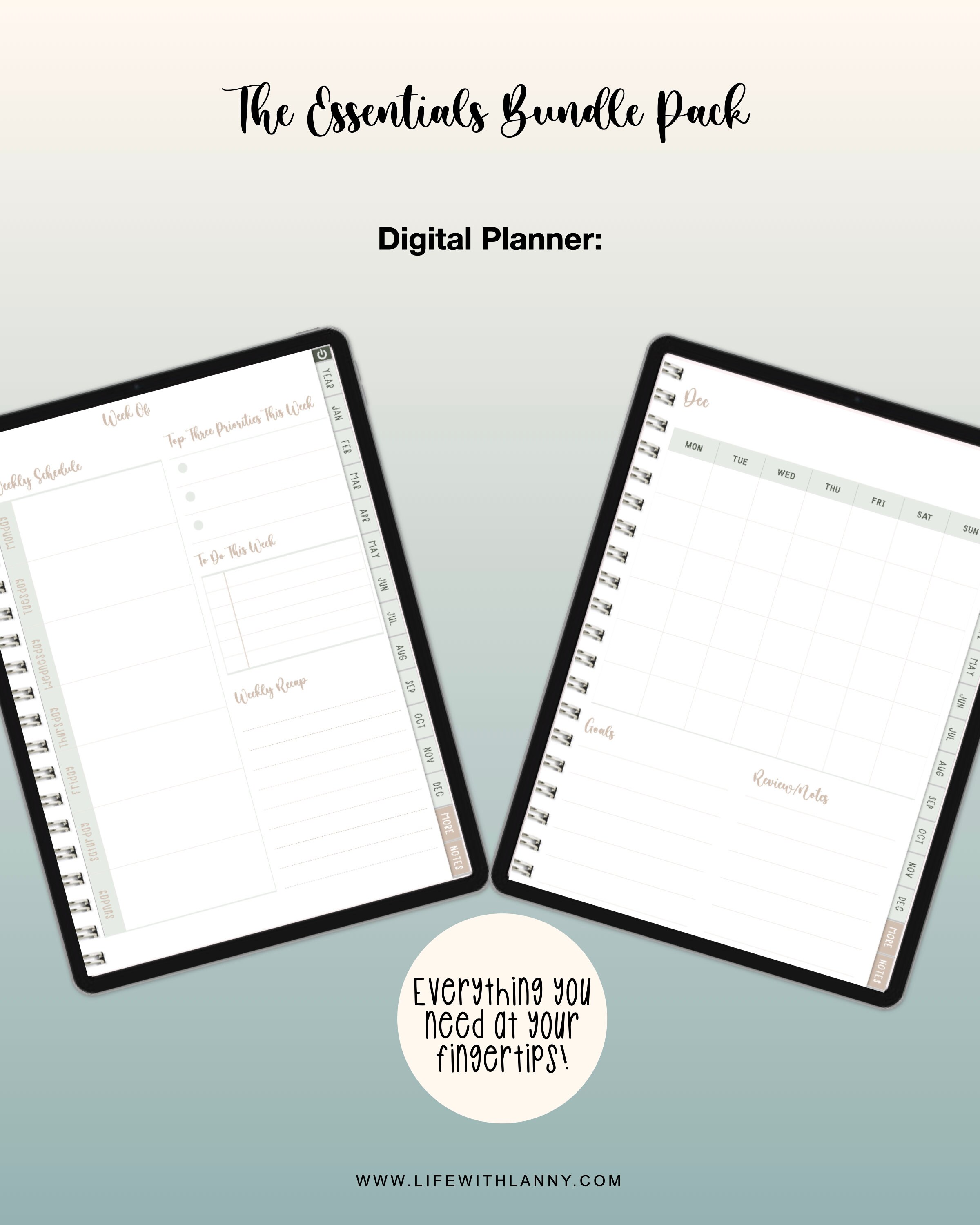 Digital Planner Bundle INSTANT DOWNLOAD Undated Hyperlinked Planner ...
