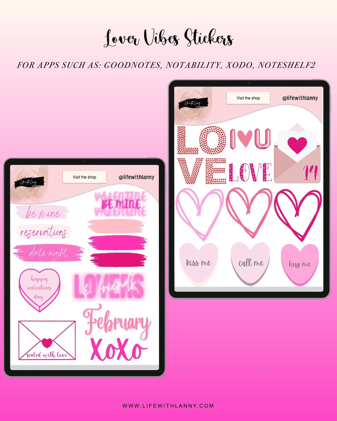 Valentines Goodnotes Stickers | Digital Love Stickers | Individual PNG ...