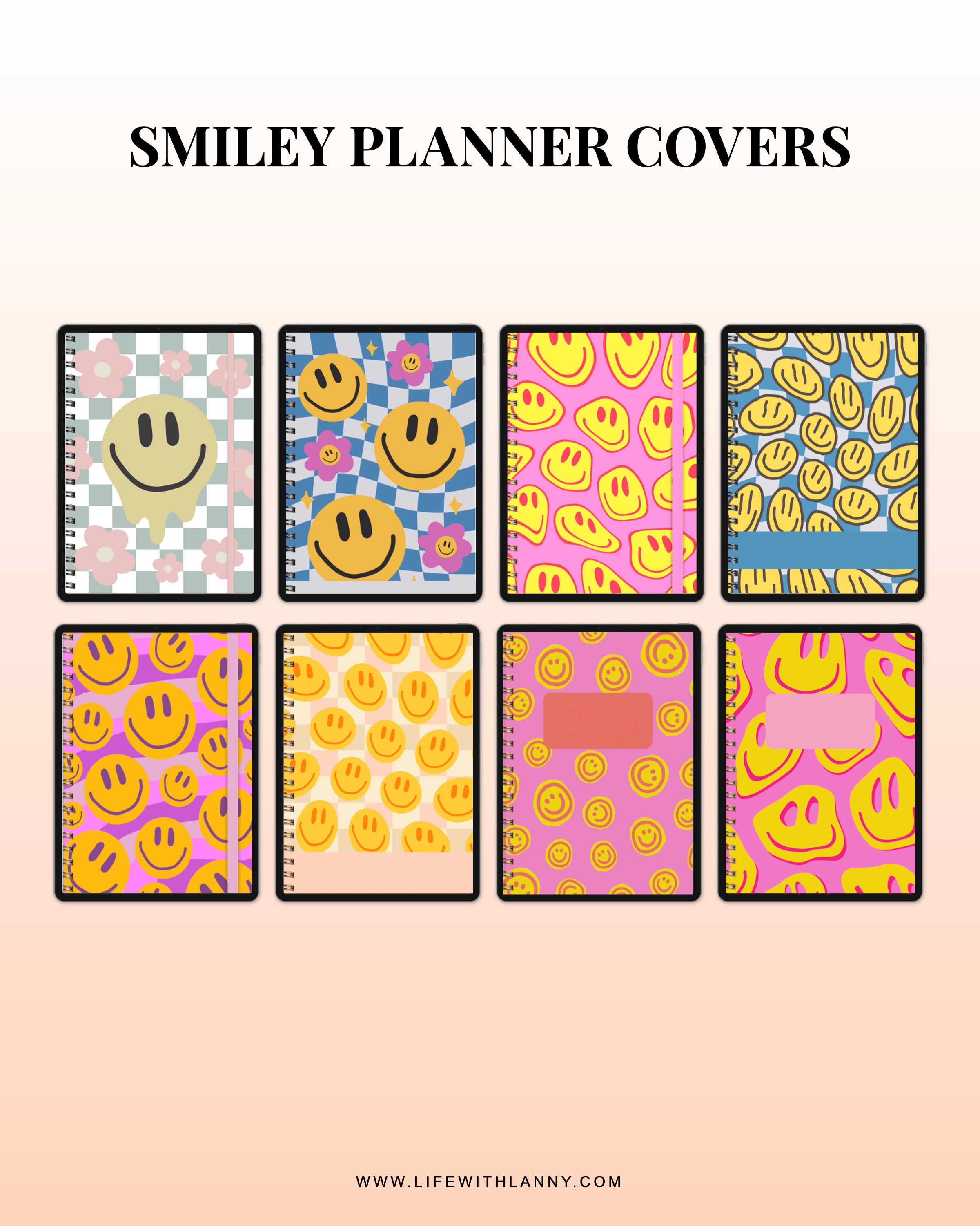 Digital Planner Covers | Smiley Face Print Covers for Goodnotes ...