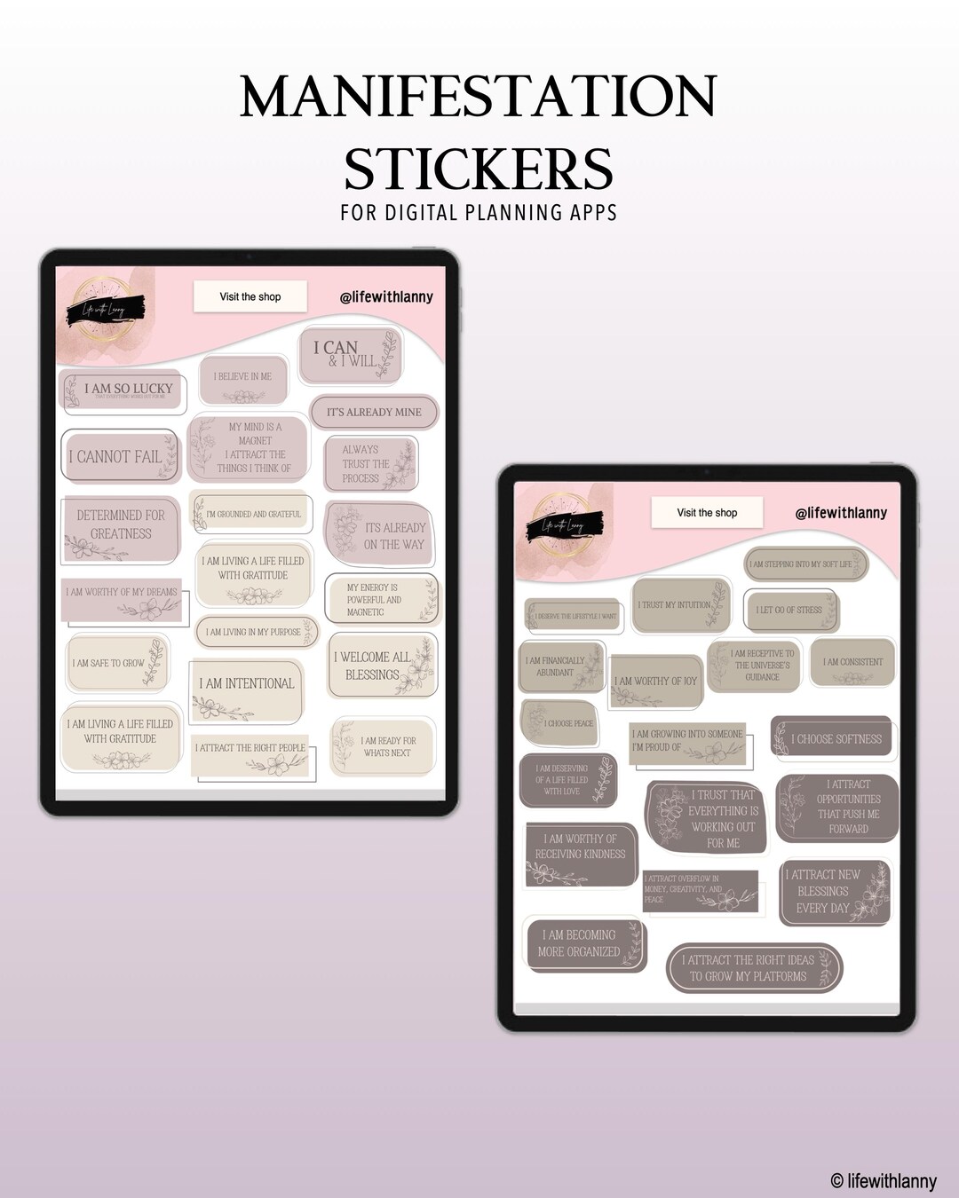 Digital Manifestation Stickers for Goodnotes | Affirmations, Goal ...
