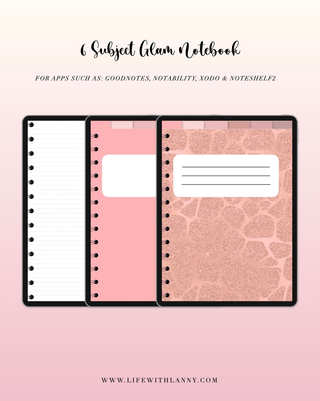 Digital Notebook | 6 Subject Notebook | Instant Download - Hyperlinked ...