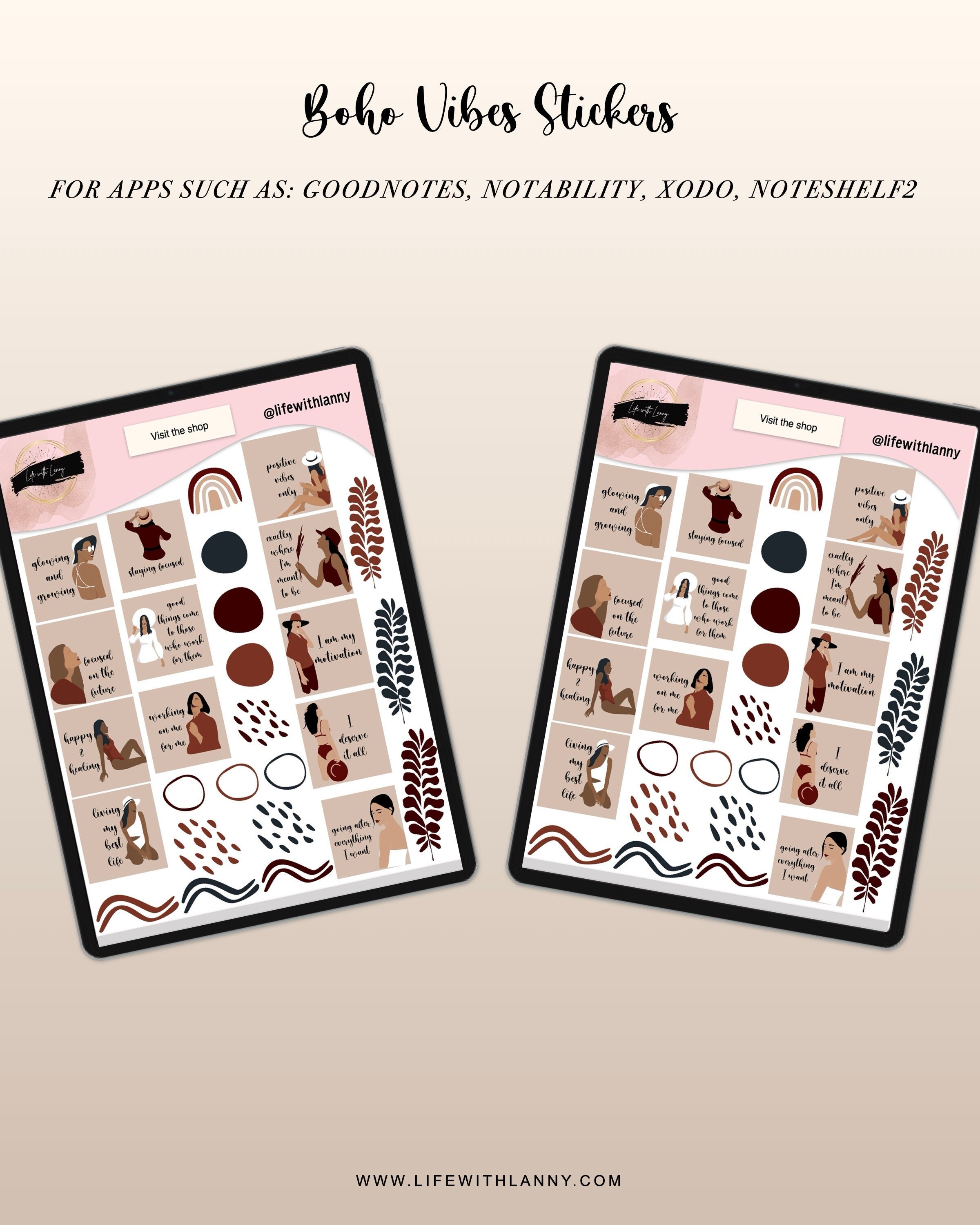 Goodnotes Stickers | Boho Vibes Digital Sticker Pack | Goodnotes Sheet ...