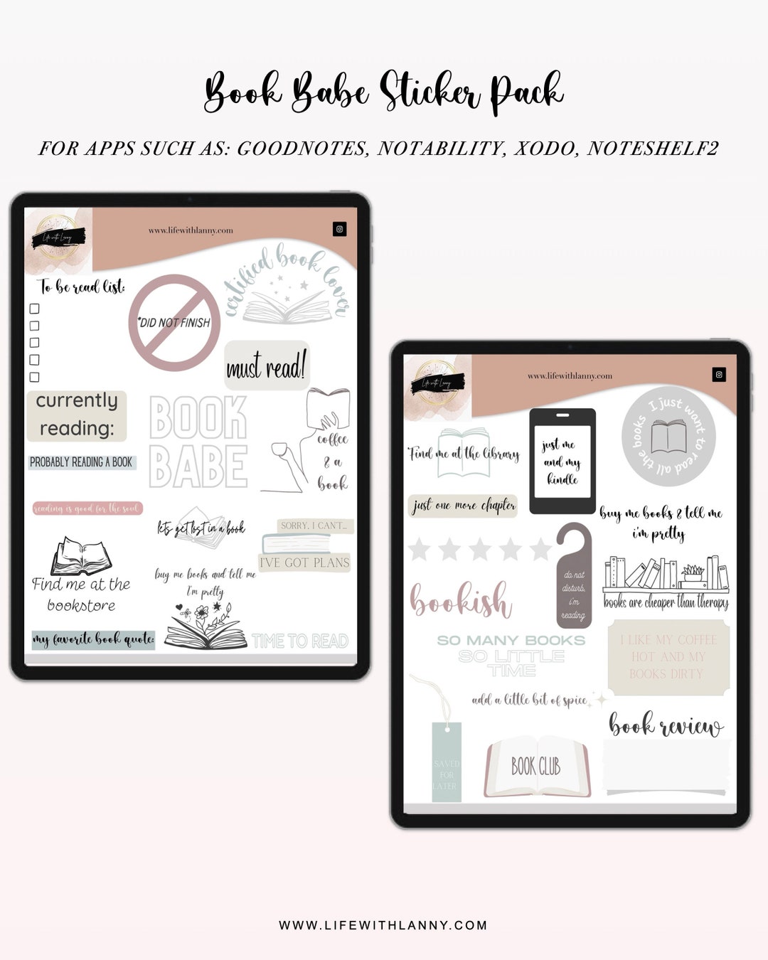 Goodnotes Stickers | Book Babe Digital Sticker Pack | Instant Download ...