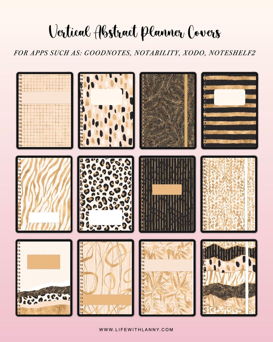Abstract Planner Covers | Digital Portrait Covers for Goodnotes ...