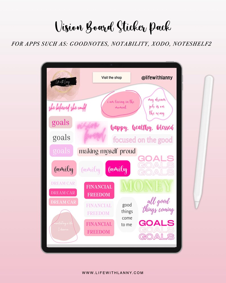 50 Goodnotes Stickers | Vision Board Digital Sticker Pack | Instant ...
