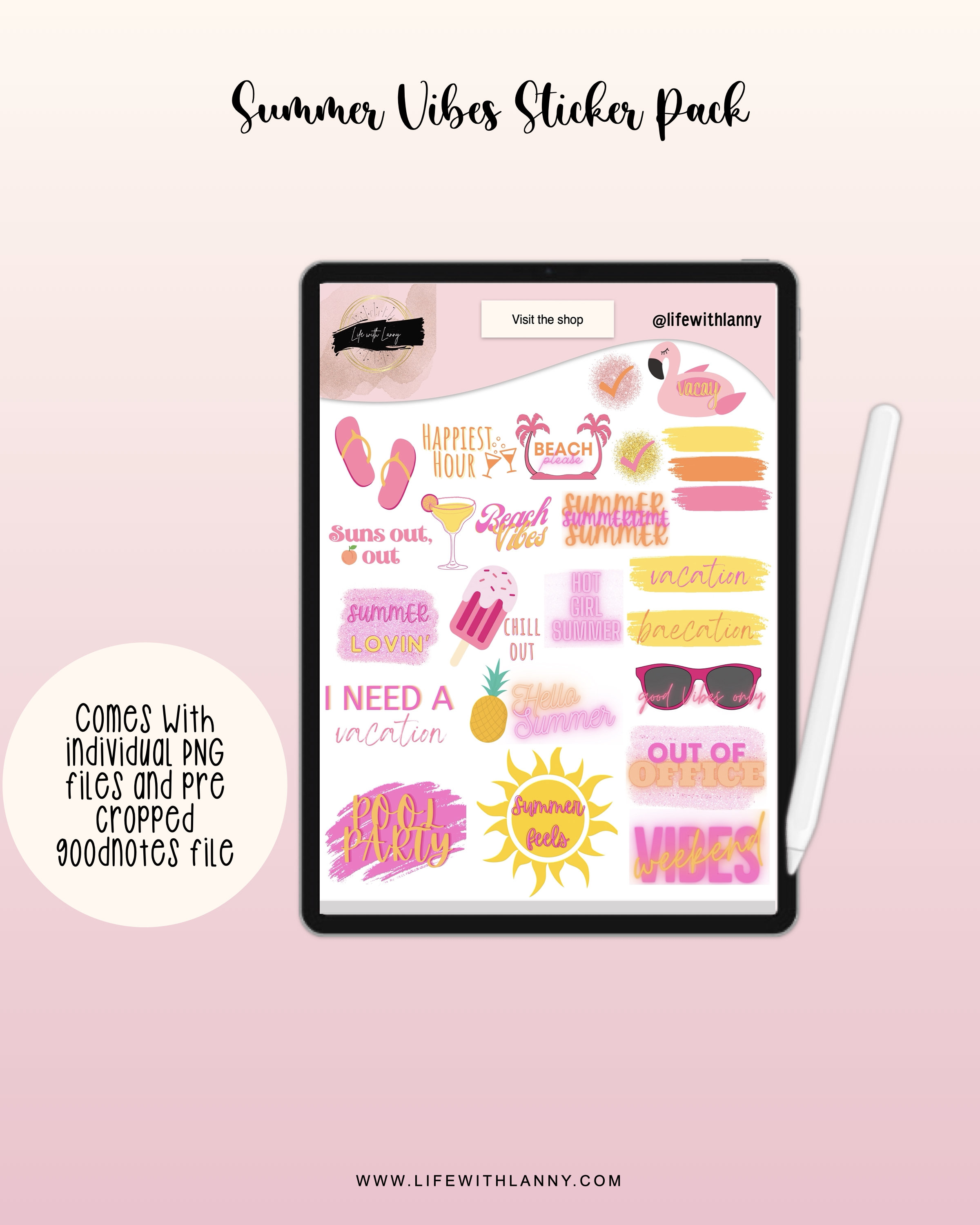 Goodnotes Stickers Summer Vibes Digital Sticker Pack Goodnotes Sheet ...