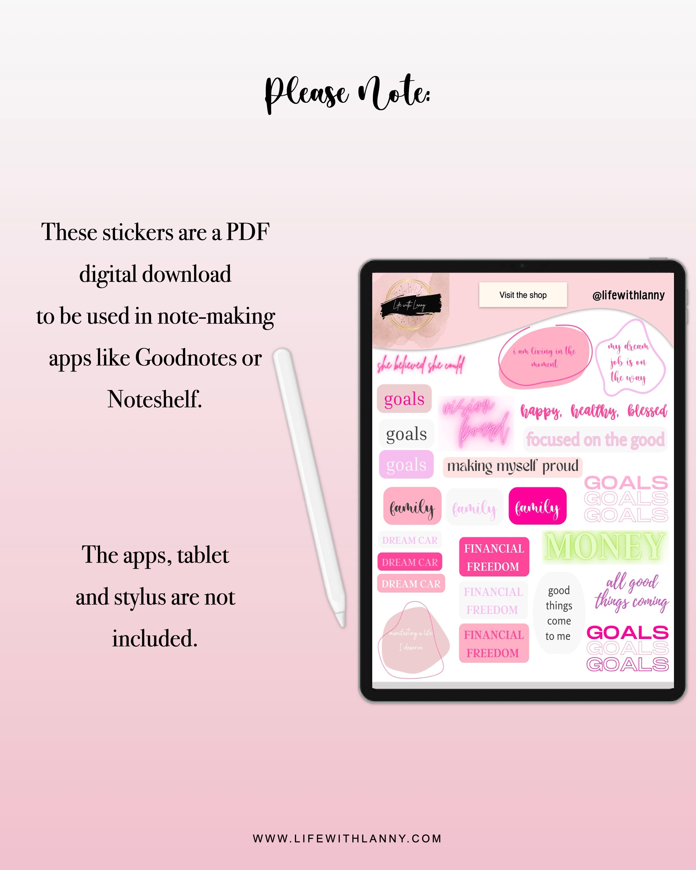 50 Goodnotes Stickers Vision Board Digital Sticker Pack Instant ...