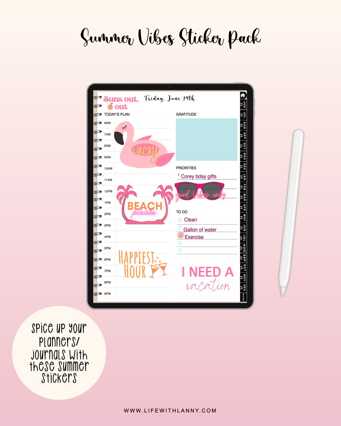 Goodnotes Stickers Summer Vibes Digital Sticker Pack Goodnotes Sheet ...