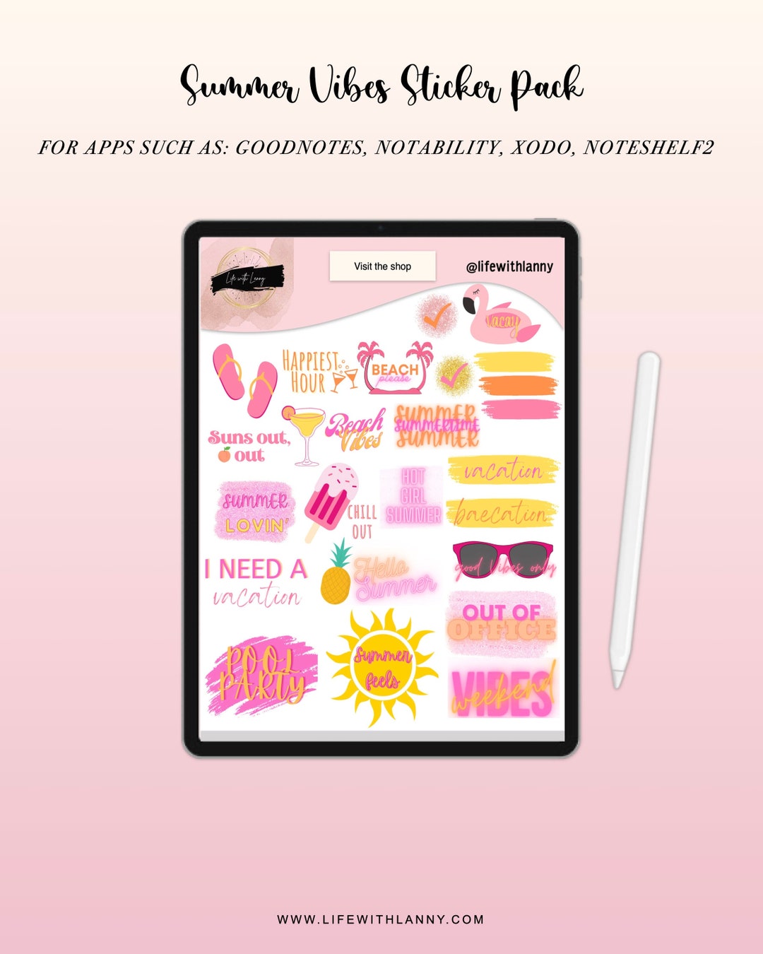 Goodnotes Stickers | Summer Vibes Digital Sticker Pack | Goodnotes ...