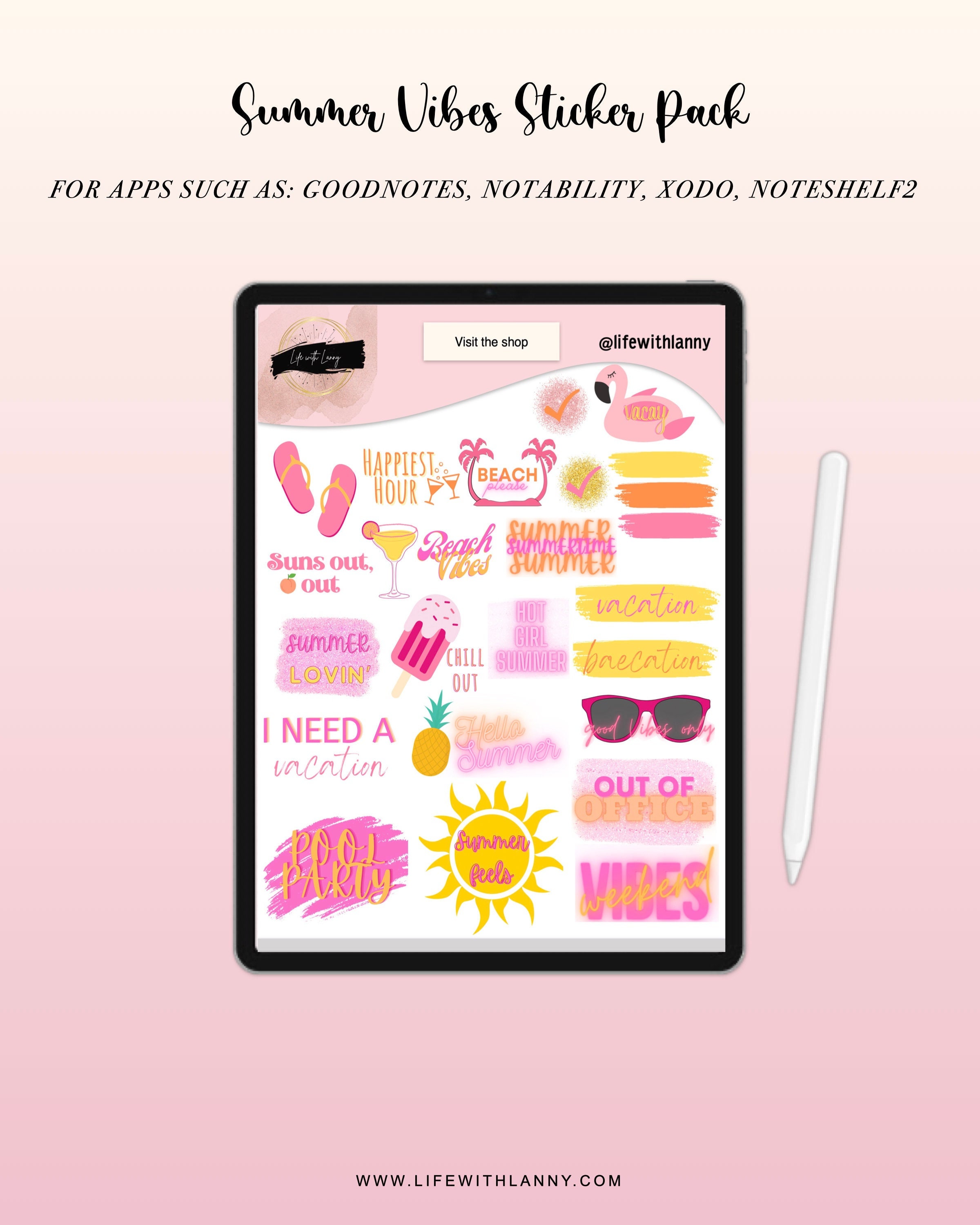 Goodnotes Stickers Summer Vibes Digital Sticker Pack Goodnotes Sheet ...