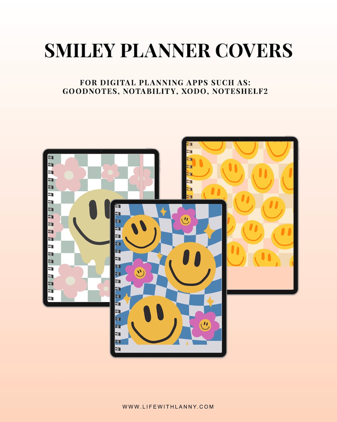 Digital Planner Covers | Smiley Face Print Covers for Goodnotes ...
