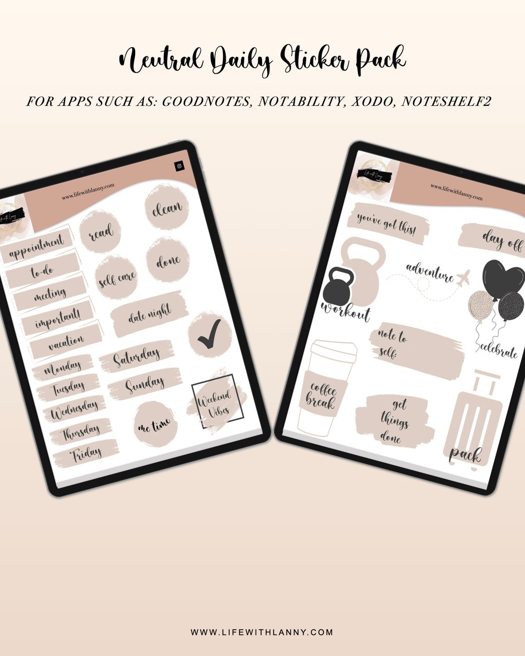 Neutral Daily Digital Stickers Set | Includes Goodnotes Sheet and ...