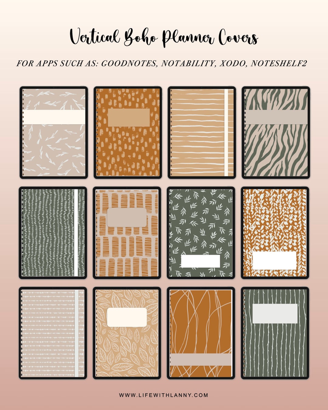 Digital Planner Minimal Boho Covers | Portrait Covers for Journals ...
