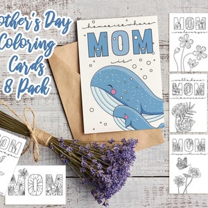 Mother's Day Coloring Cards, Printable Card for Mom, Mothers Day Gift ...