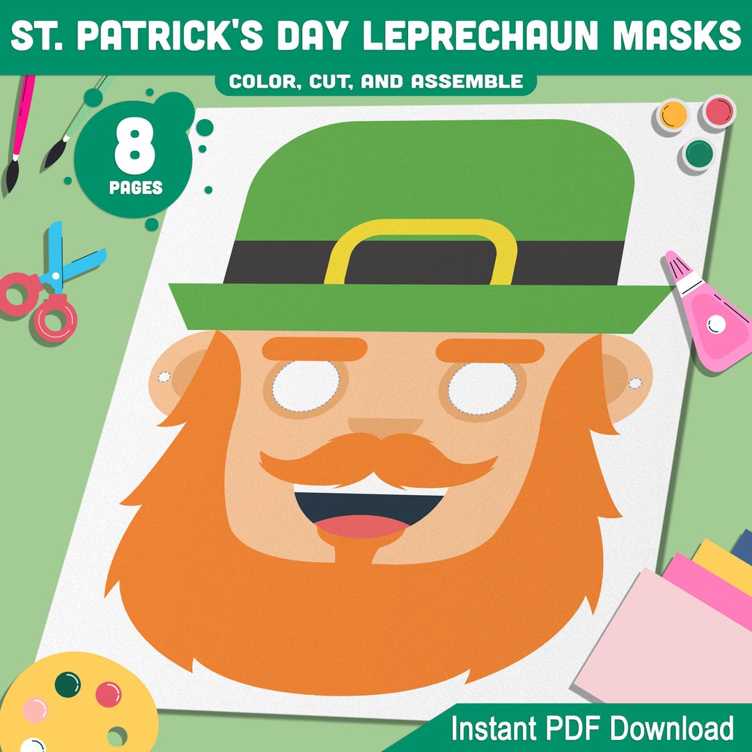 St. Patrick's Day Leprechaun Mask Craft Templates: 4 Fun Designs to ...