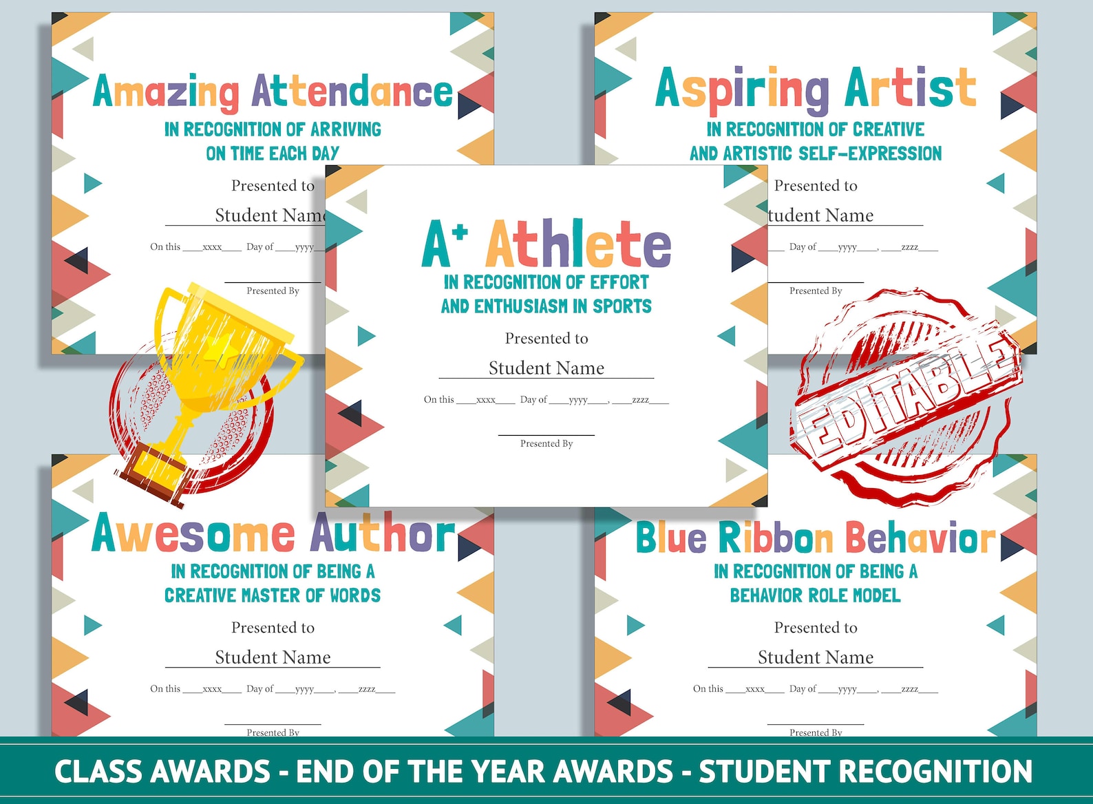 Editable End of the Year Activities, End of School Year Awards, Student ...