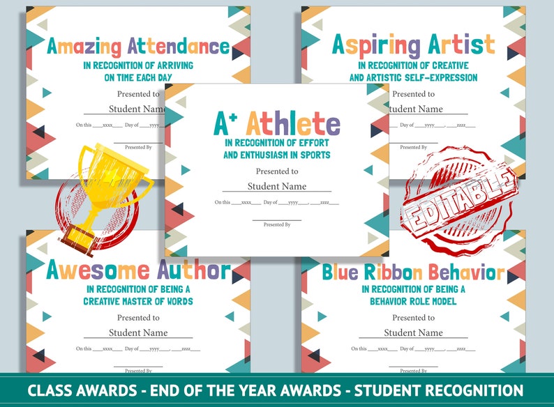 Editable End of the Year Activities, End of School Year Awards, Student ...