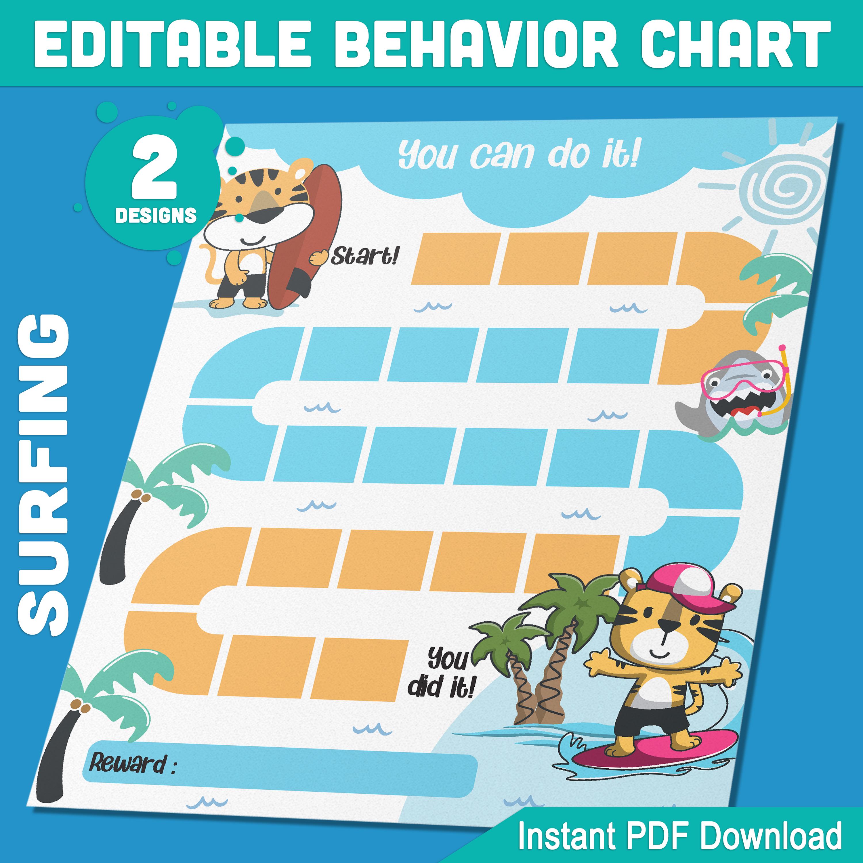 Animal Surfing Behavior Chart - 2 Fun Designs, 8.5x11 Inches, PDF ...