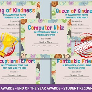 Editable Classroom Awards - End of the Year Awards - Student ...