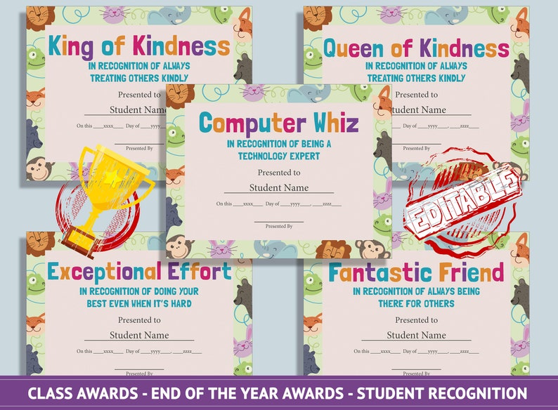 Editable Classroom Awards - End of the Year Awards - Student ...