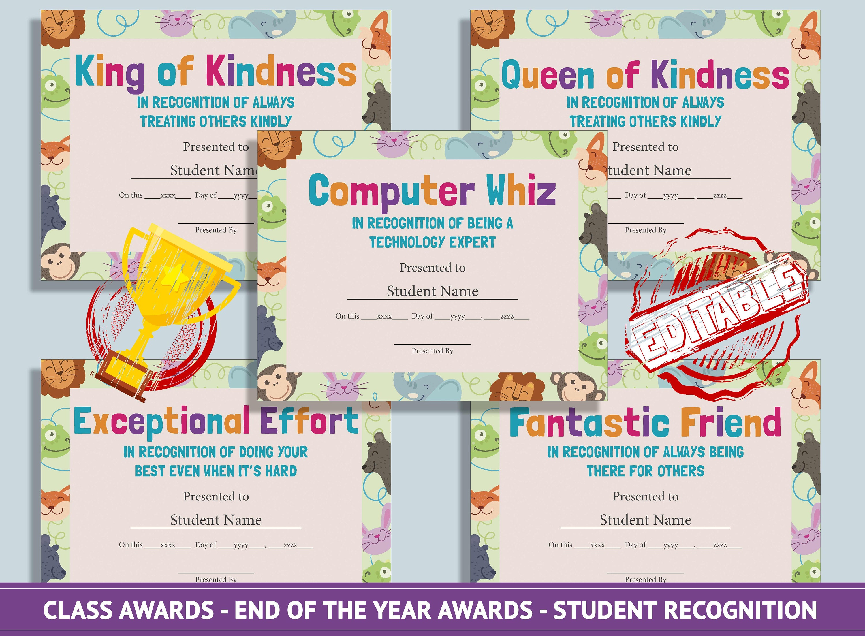 Editable Classroom Awards End of the Year Awards Student Recognition ...