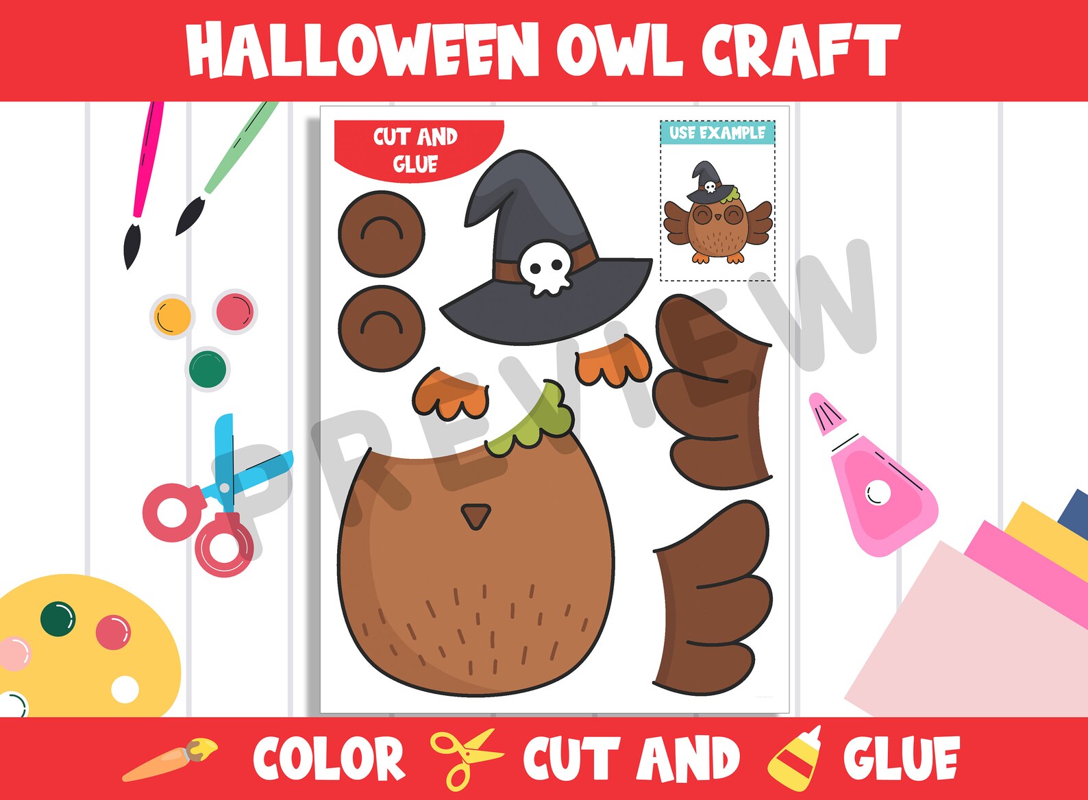 Halloween Owl Craft Activity - Color, Cut, and Glue for Prek to 2nd ...