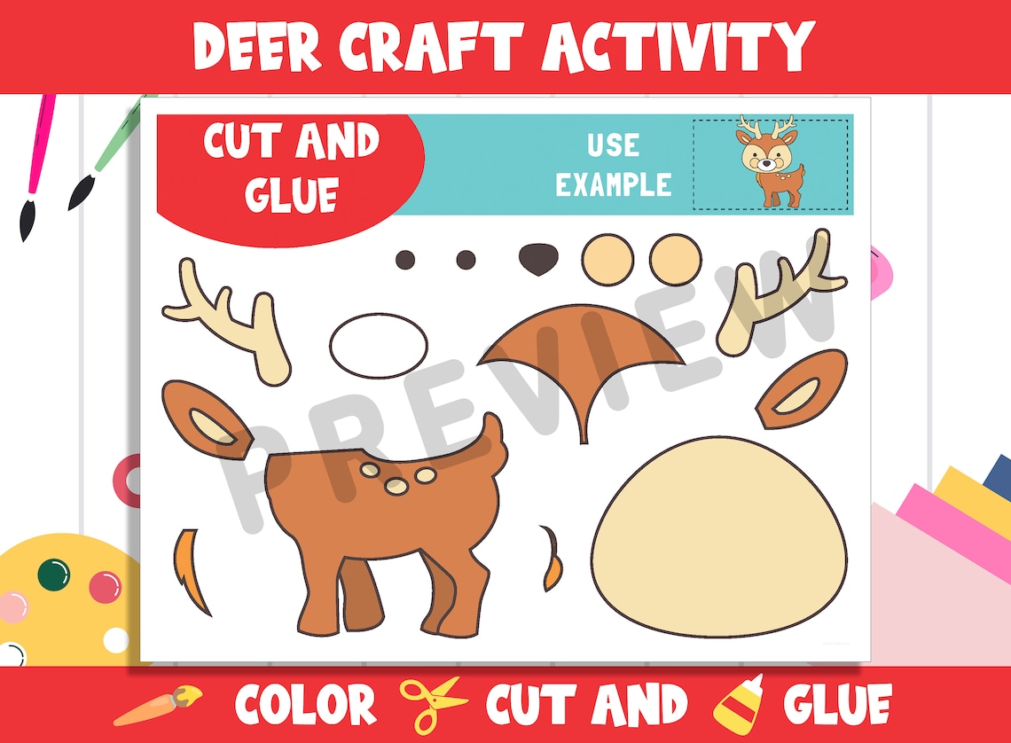 Cute Deer Craft Activity Color, Cut, and Glue for Prek to 2nd Grade ...