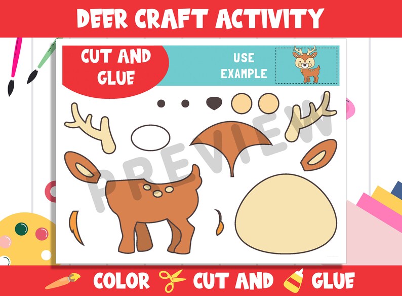 Cute Deer Craft Activity - Color, Cut, and Glue for Prek to 2nd Grade ...