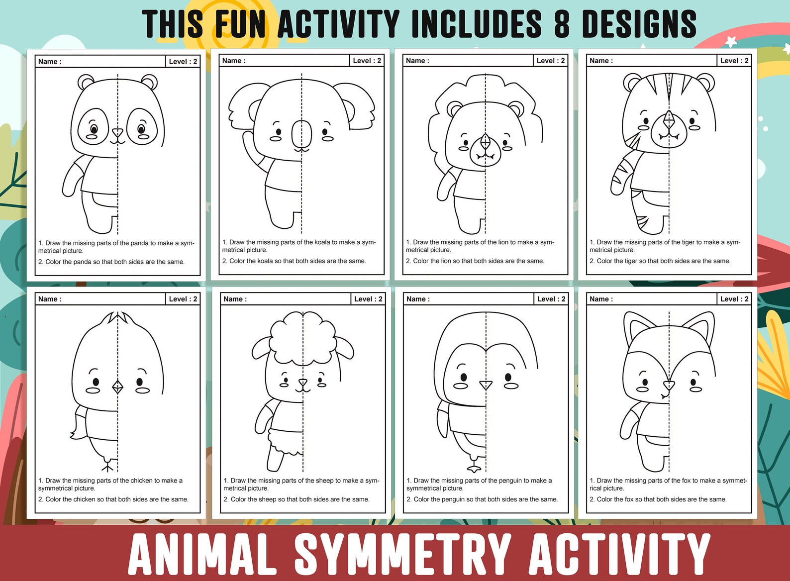 Animal Symmetry Worksheet, Animal Theme Lines of Symmetry Activity, 24 ...