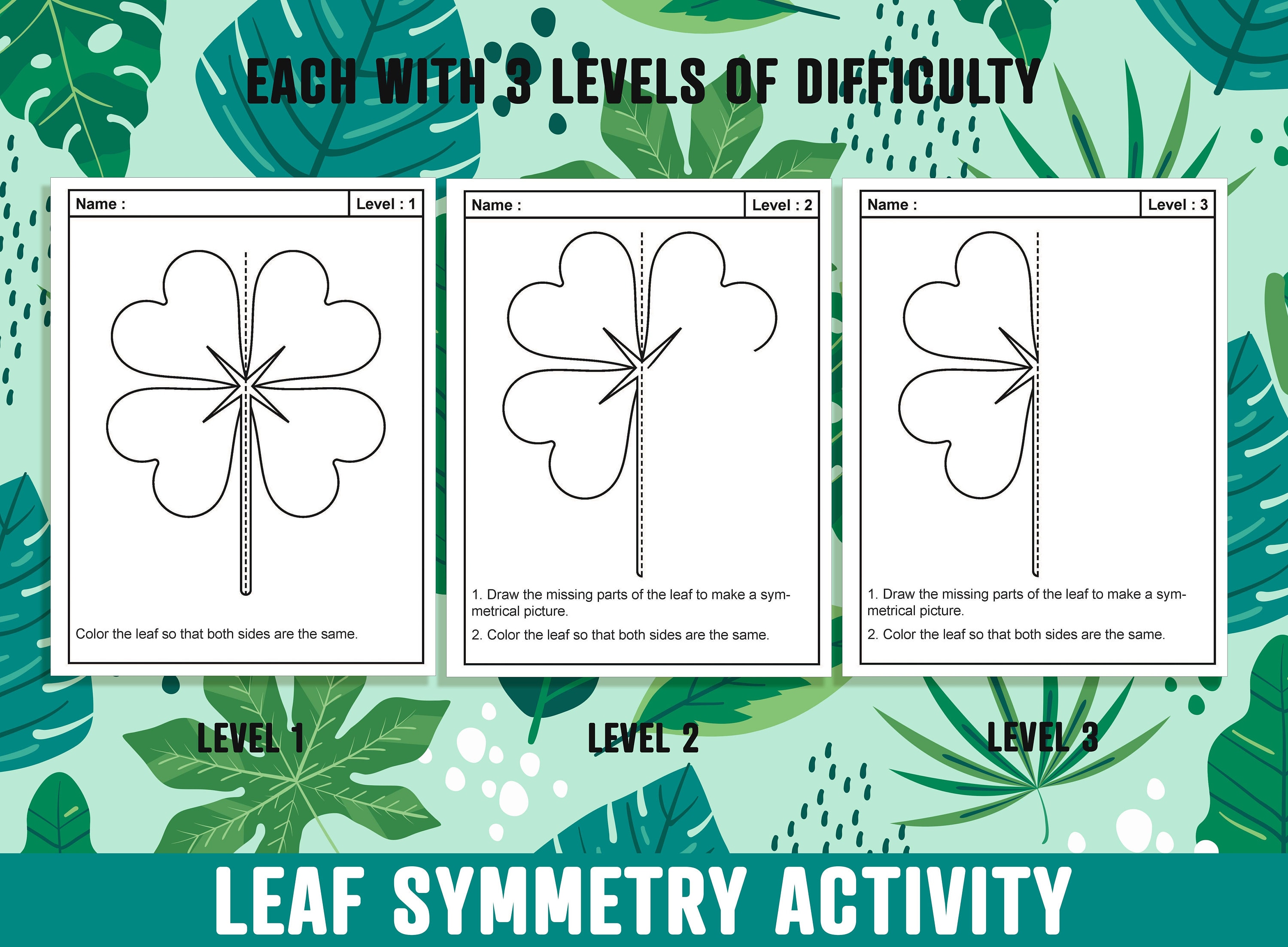 Leaf Symmetry Worksheet, Leaves Theme Lines of Symmetry Activity, 24 ...