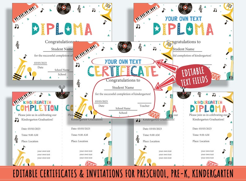 Customizable Diplomas, Certificates, and Invitations for Preschool and ...