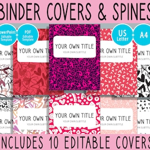 10 Editable Heart Binder Covers, Includes 1, 1.5, 2" Spines, Available ...