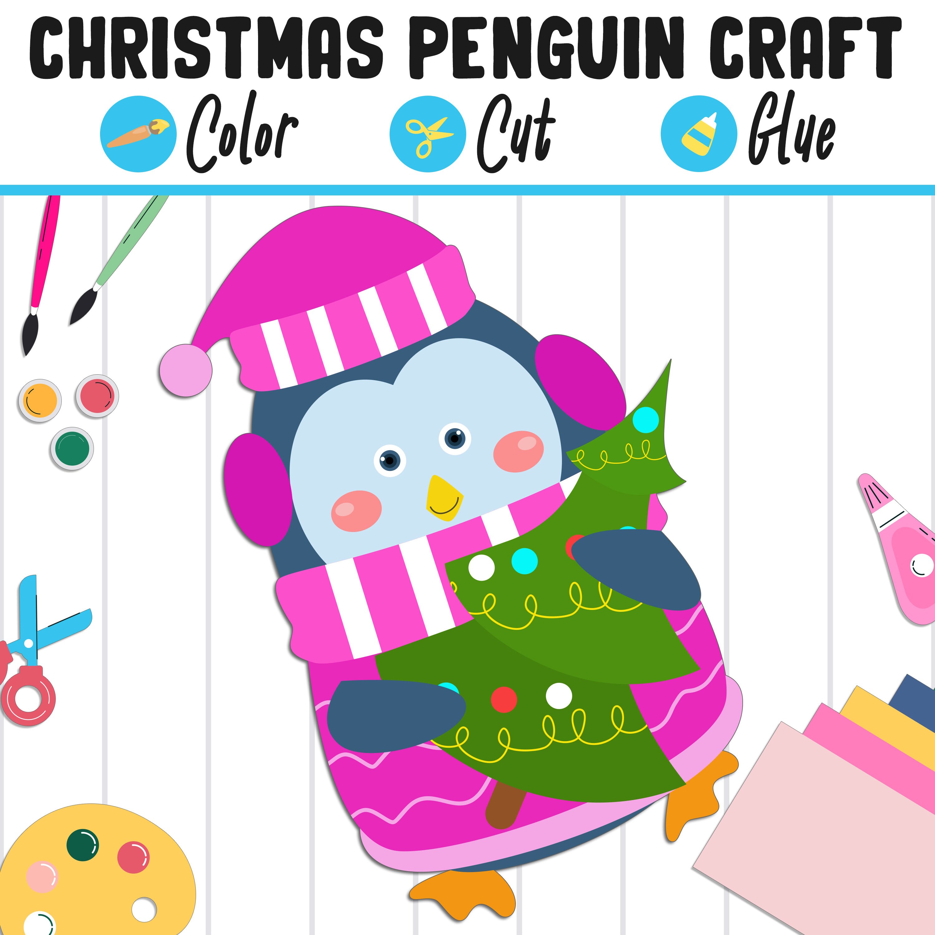 Christmas Penguin Craft for Kids : Color, Cut, and Glue, a Fun Activity ...