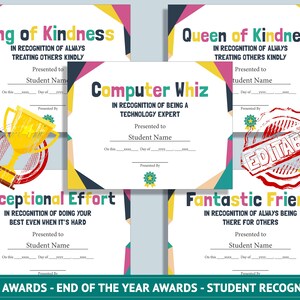 Editable End of School Awards, End of the Year Awards, Student ...