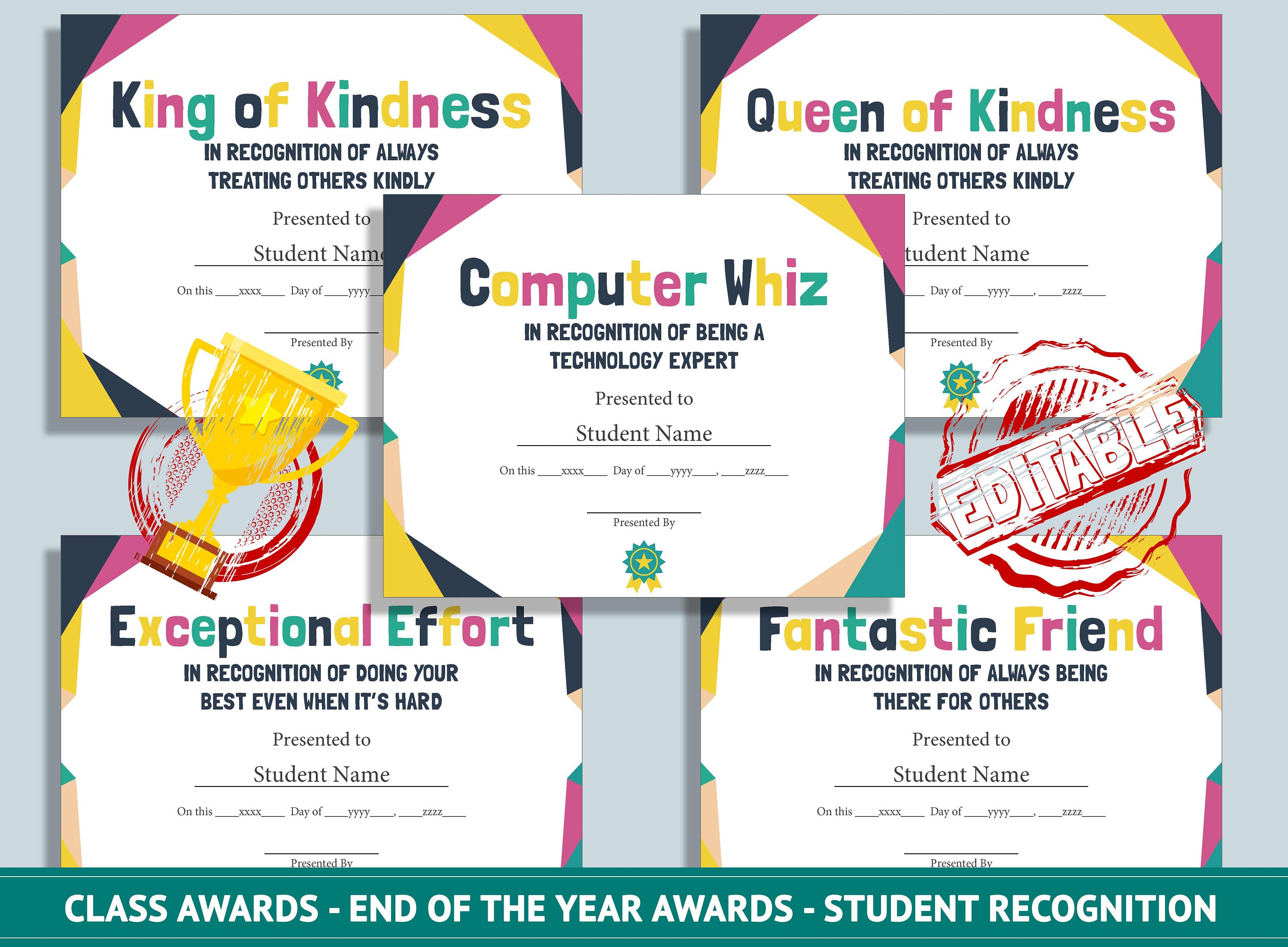 Editable End of School Awards, End of the Year Awards, Student ...