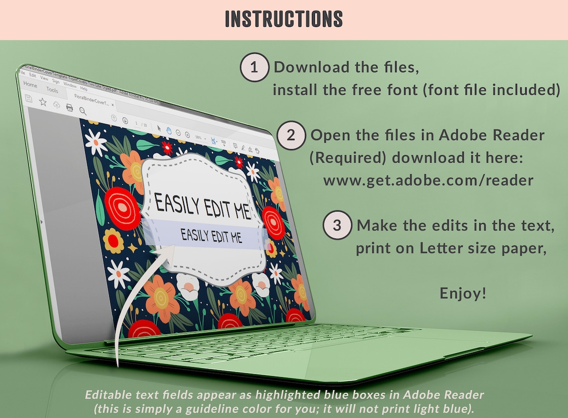 Floral Binder Cover Template 10 Printable & Editable Binder - Etsy