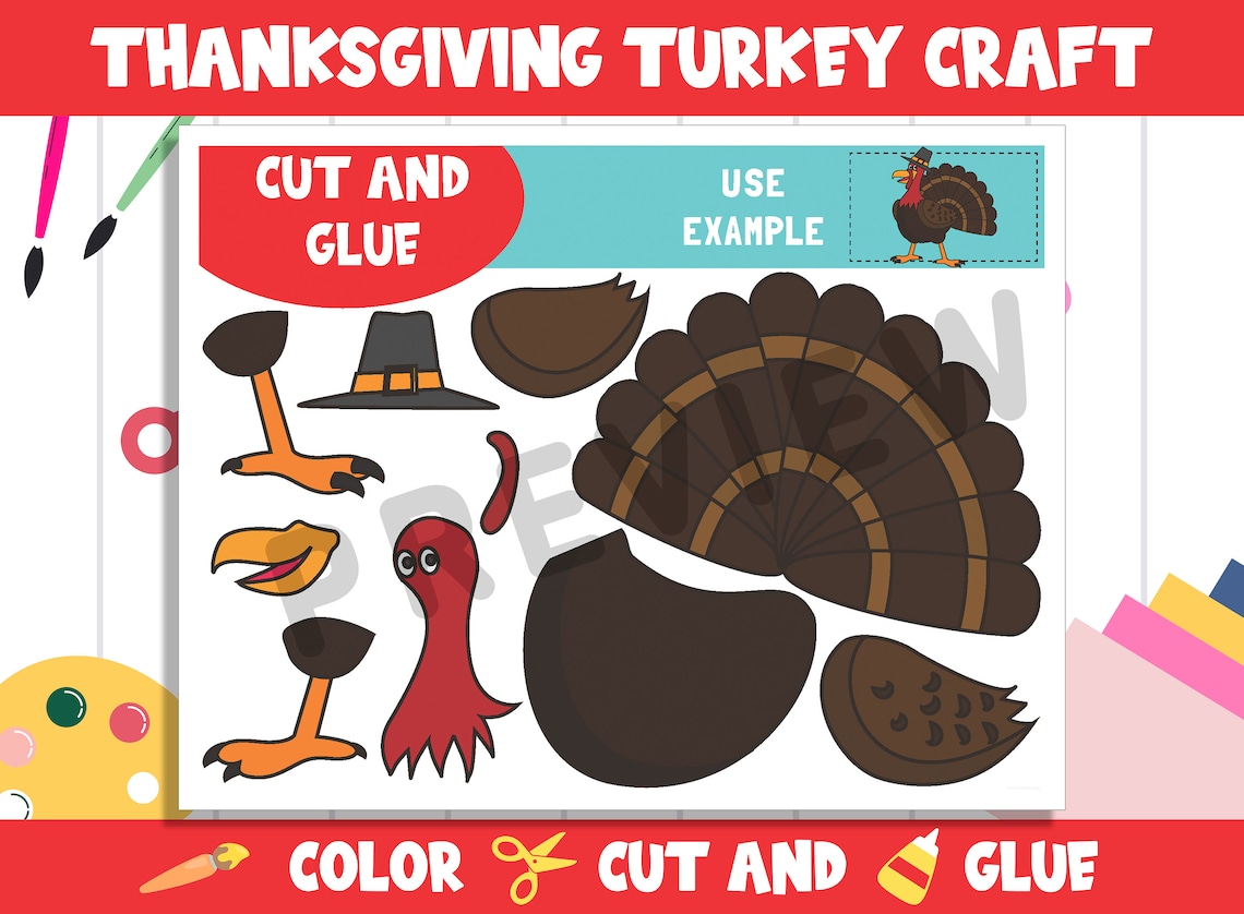 Thanksgiving Turkey Craft Activity - Color, Cut, and Glue for Prek to ...