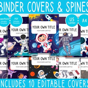 10 Editable Astronaut Binder Covers, Includes 1", 1.5", 2" Spines ...