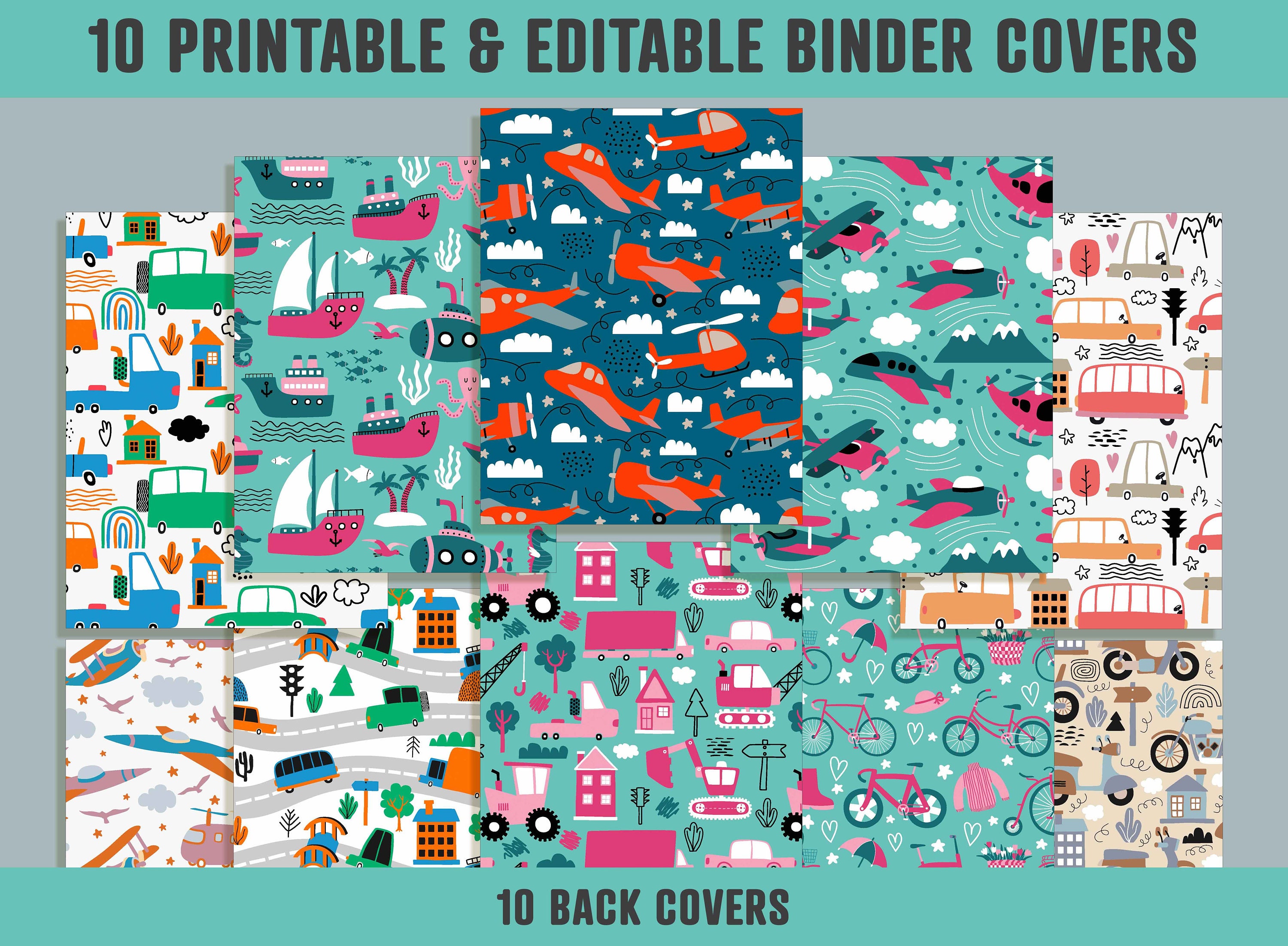 Vehicle Binder Template, 10 Printable & Editable Binder Covers+spines ...