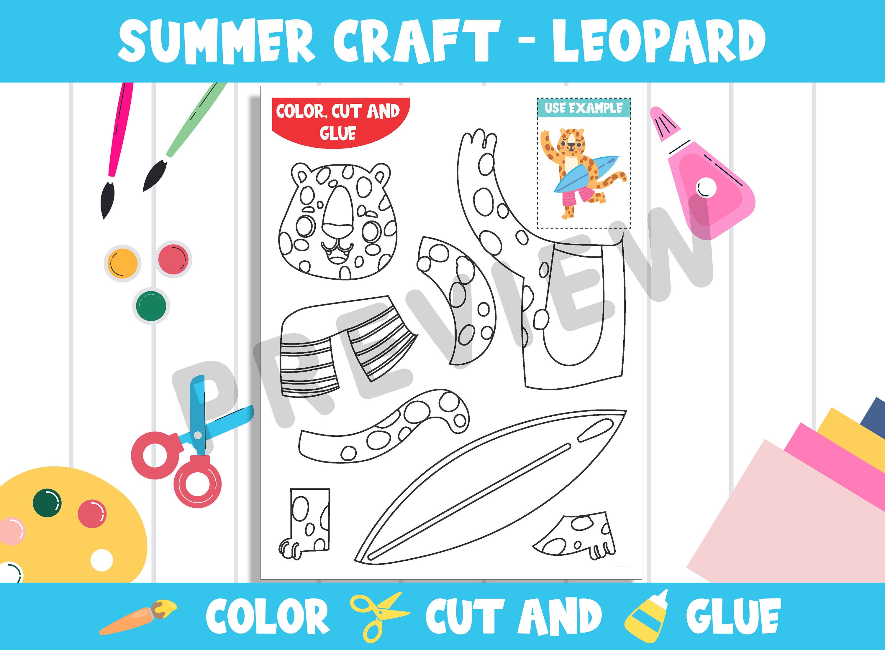 Summer Craft Activity: Leopard Color, Cut, and Glue for Prek to 2nd ...