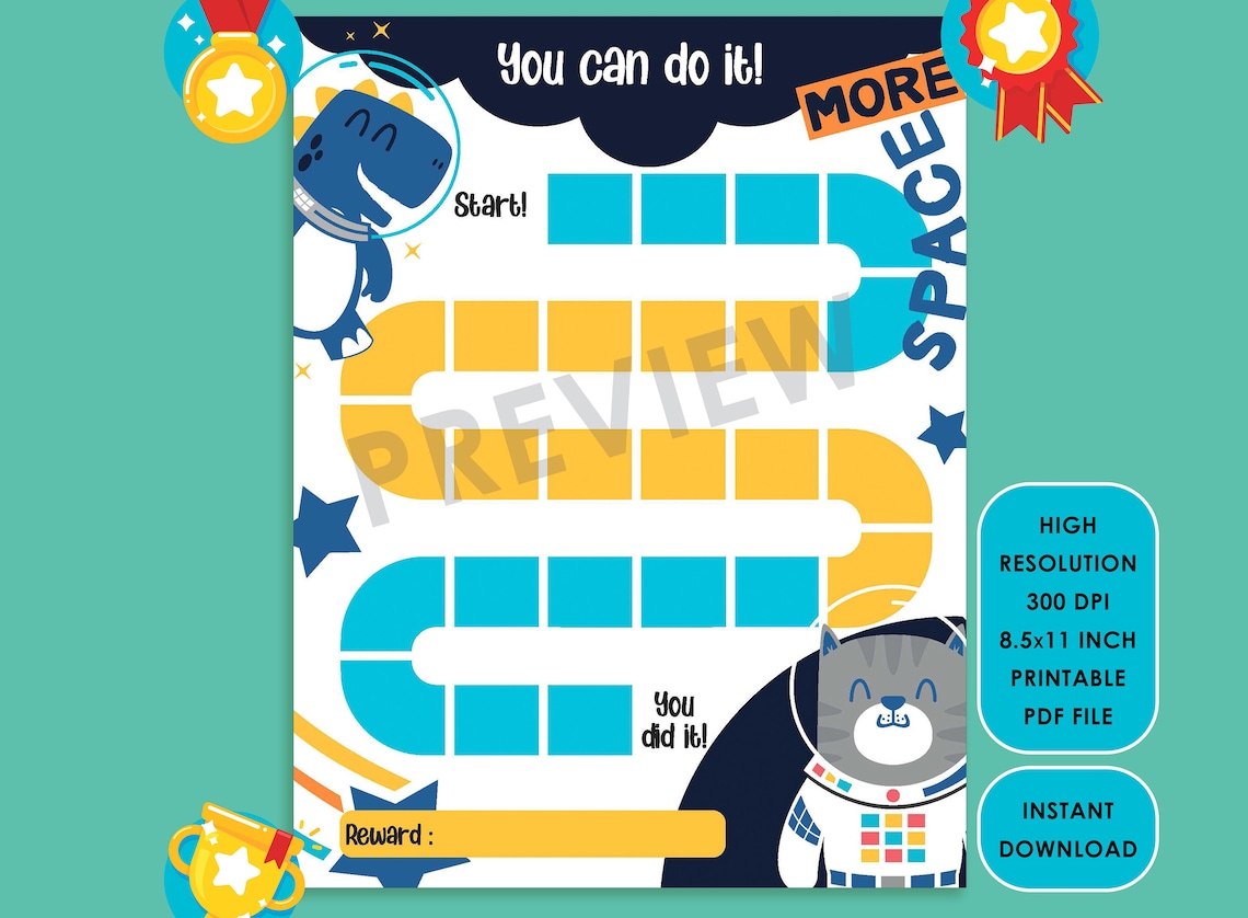 Printable Astronaut Explorer Reward Chart for Kids: Fun Behavior ...