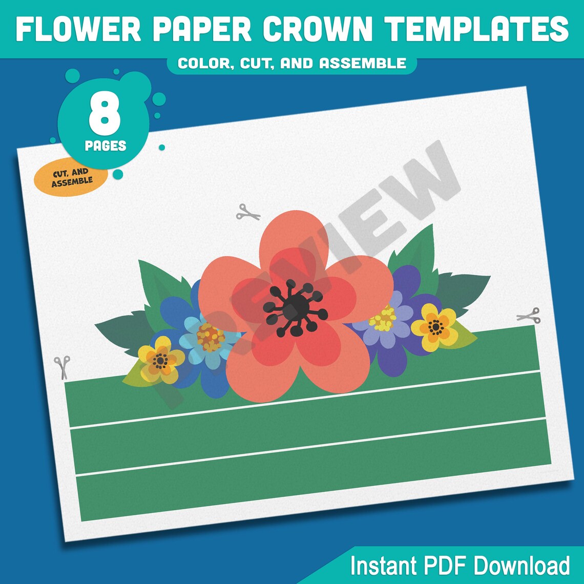 Flower Paper Crown Templates, Printable Spring Headband, 8 Pages, 4 ...