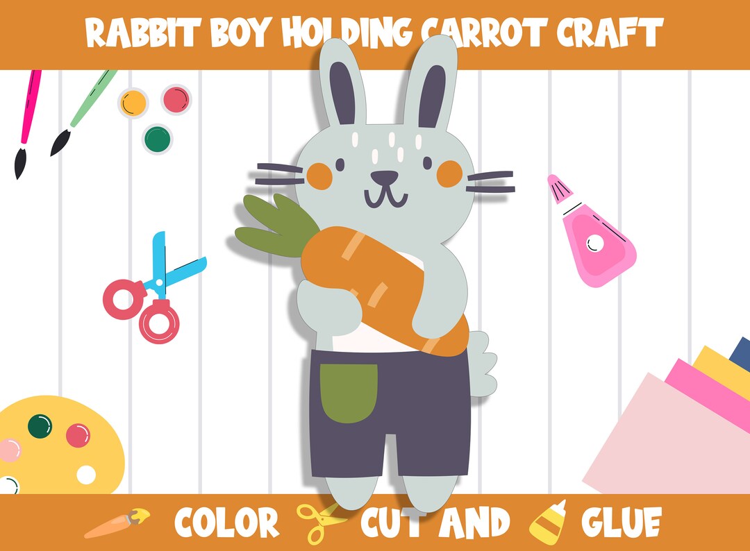 Rabbit Boy Holding Carrot Craft Activity : Color, Cut, and Glue for ...