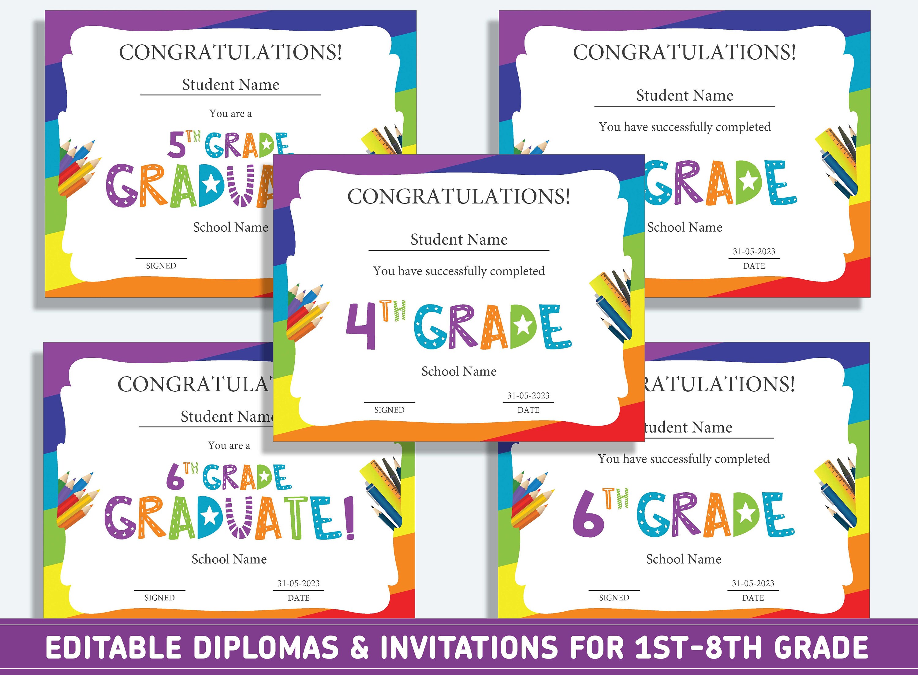 Editable Second Grade Diploma 1st to 8th Grade Diploma - Etsy