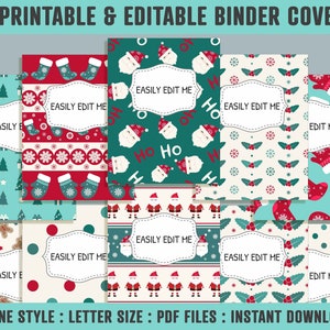 Christmas Pattern Binder Cover, 10 Printable & Editable Binder Covers ...