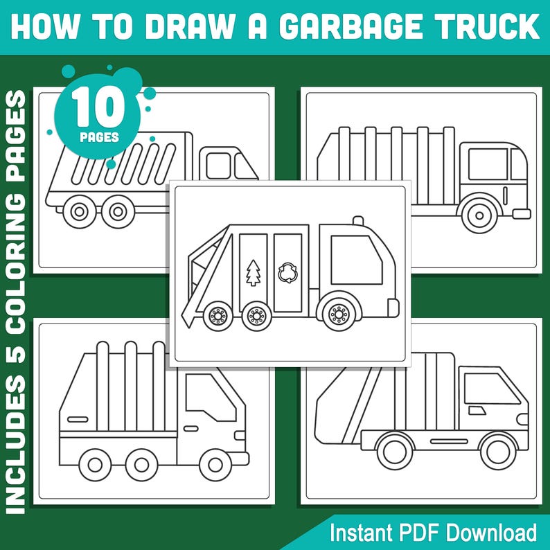 Learn How to Draw a Garbage Truck for Kids: 5-page Step-by-step Drawing ...