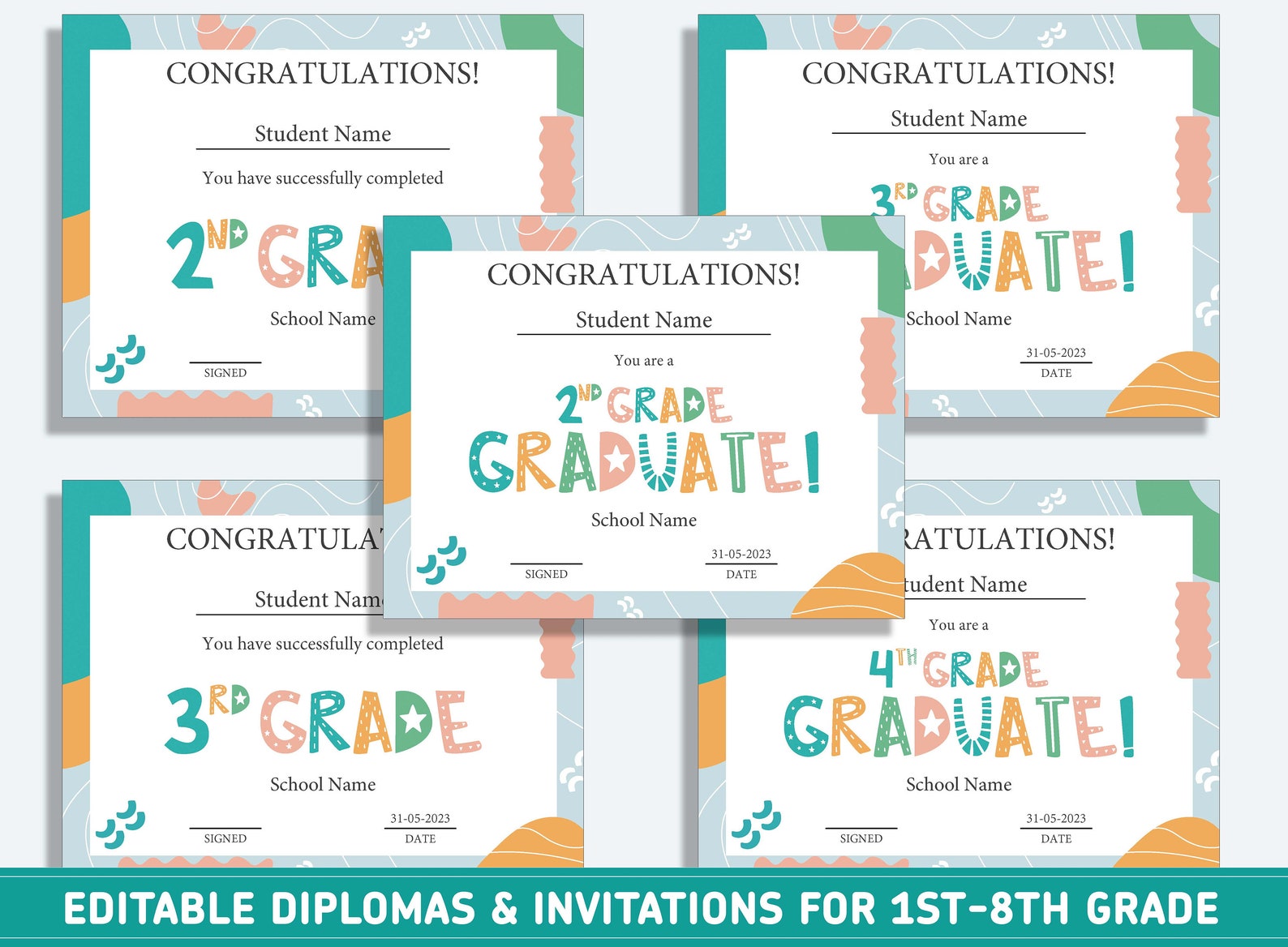 Editable 3rd Grade Certificate, 1st to 8th Grade Diploma, Certificate ...