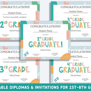 Editable 3rd Grade Certificate, 1st to 8th Grade Diploma, Certificate ...