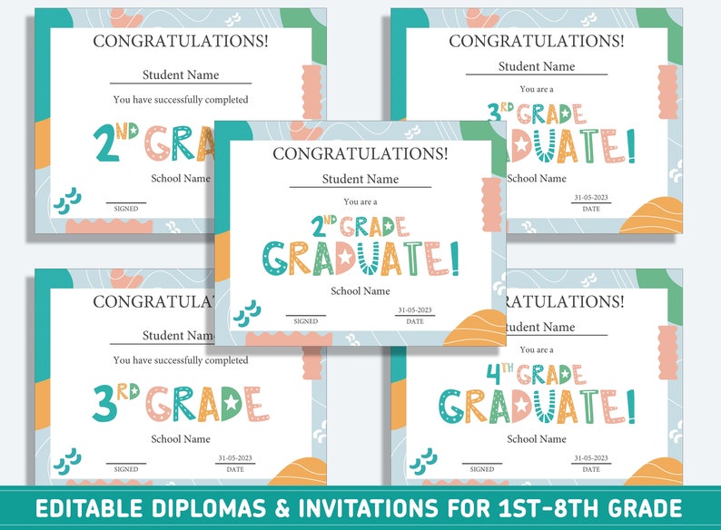Editable 3rd Grade Certificate 1st to 8th Grade Diploma - Etsy
